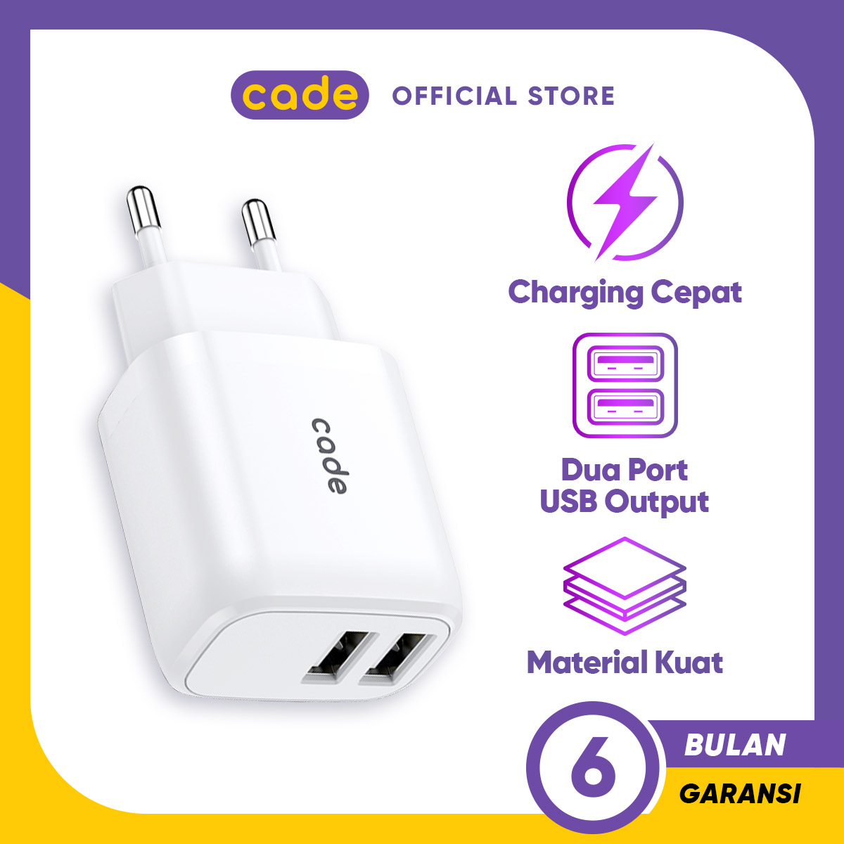 CADE Charger Adaptor Adapter 2.0A Fast Charging 2 Port USB CA-UC03 -OPPO | Lazada Indonesia