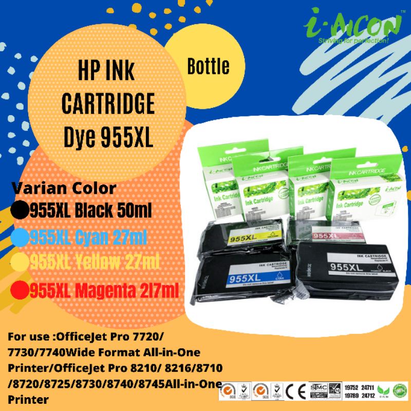 Tinta INK Cartridge HP 955XL OfficeJet Pro 7720 7730 7740Wide Format ...