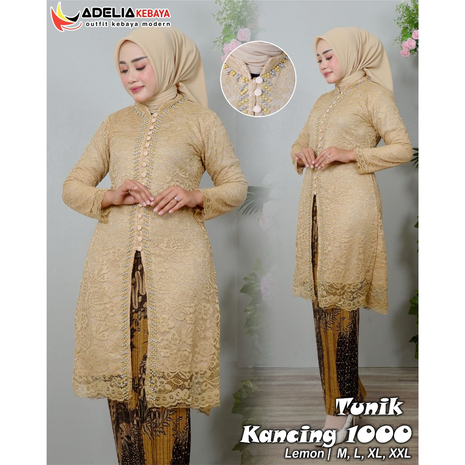 Setelan kebaya tunik kancing 1000 payet motif baru - kebaya moderen ...