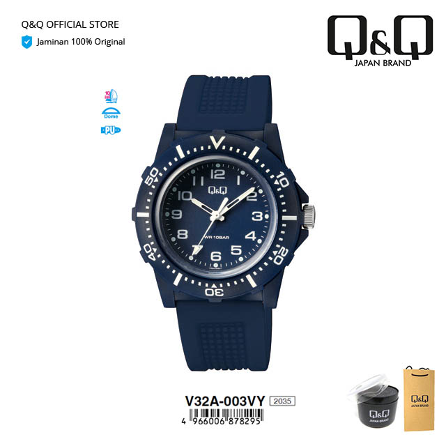Q&Q QnQ QQ Jam Tangan Arloji Pria Fashion Analog Karet Rubber - V32 V32A Tahan Air 10 BAR ...
