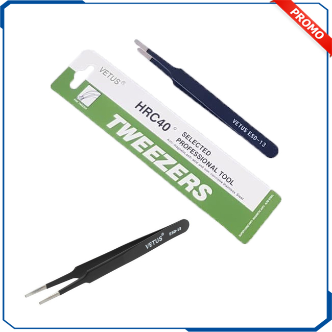 Pinset Vetus Tweezer Lurus Tumpul Tebal ESD-13 Black Stainless Steel ...