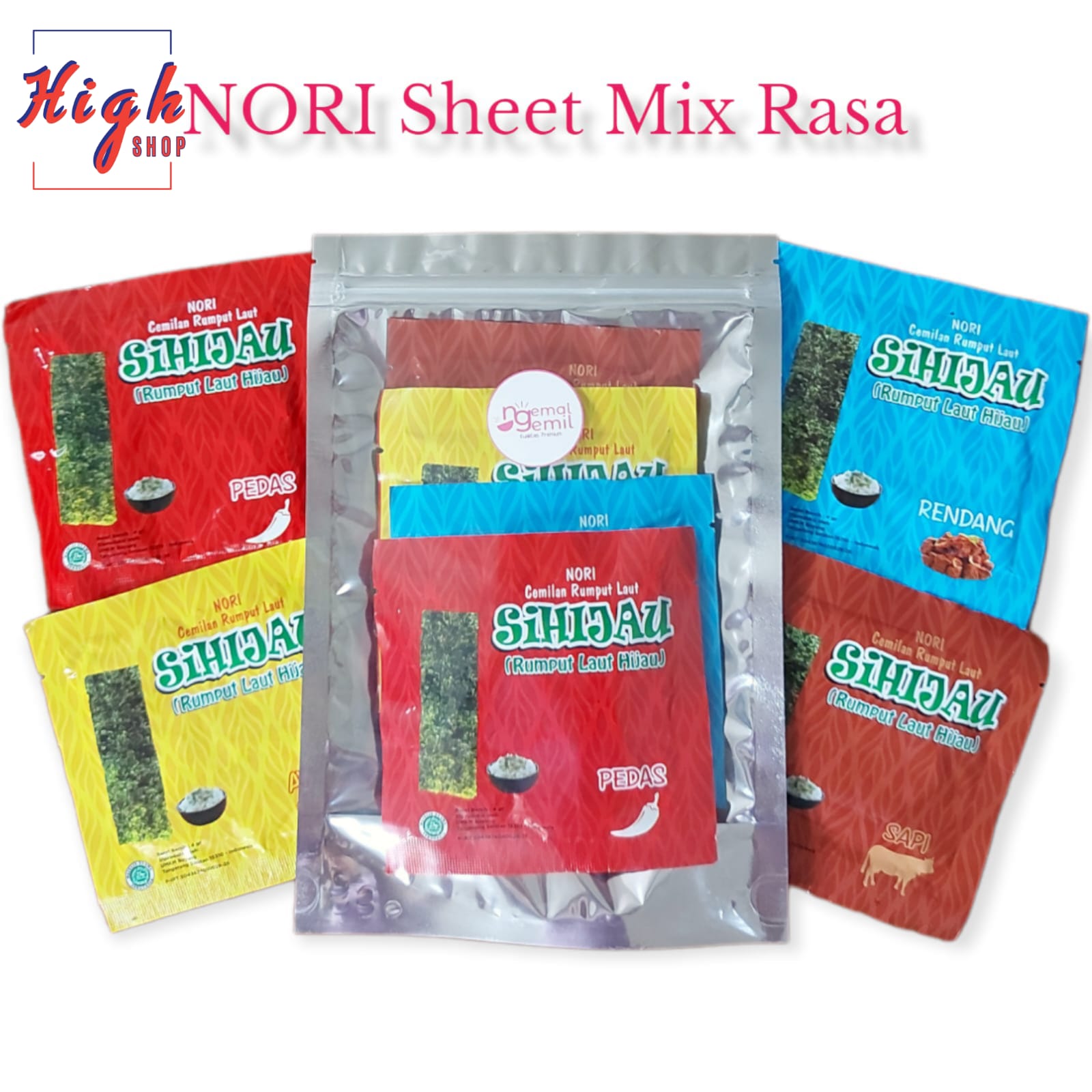 Nori Sheet Cemilan Rumput Laut Rasa Rendang, Sapi, Ayam dan Pedas Mix ...