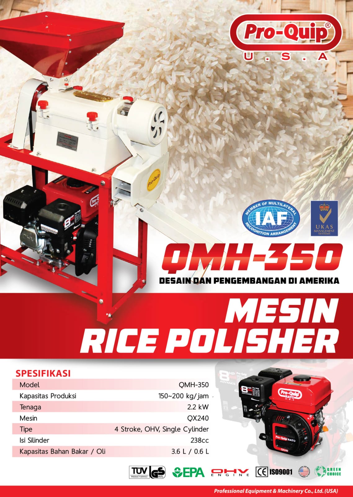 (PROQUIP QMH350) Mesin Penggiling Padi QMH-350 / Rice Polisher Beras ...