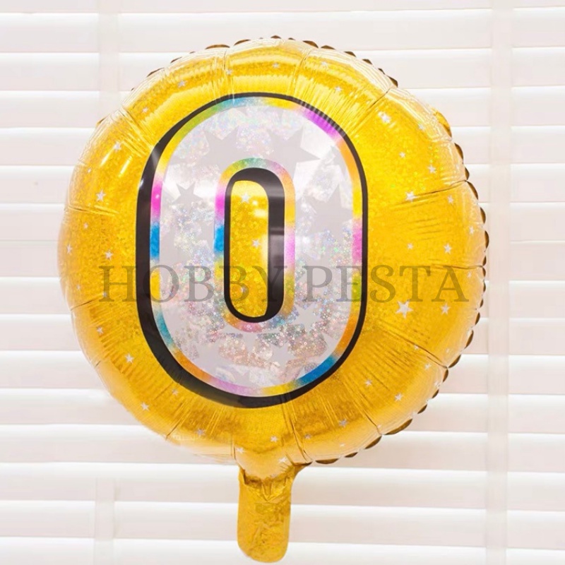 BALON BULAT HOLOGRAM GOLD MOTIF ANGKA 40CM / BALON ANGKA / BALON ...