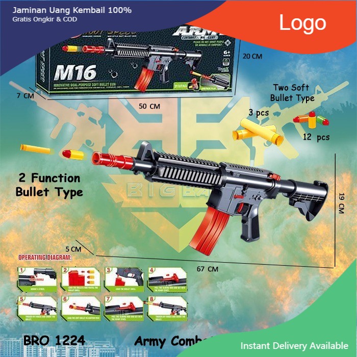 Tembakan Nerf M416 PUBG FF VALORANT Peluru Busa Soft Bullet Pistol ...