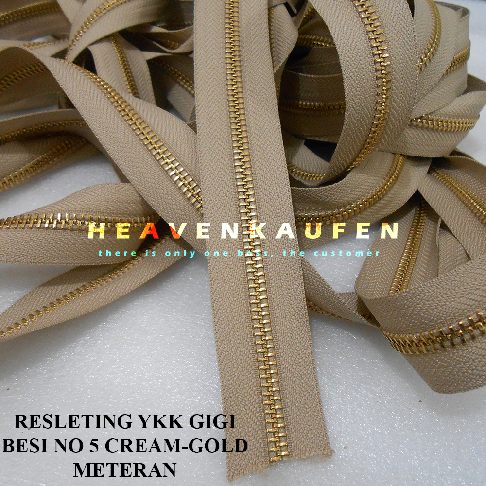 Resleting Zipper Longchain YKK Type Gigi Besi No 5 Warna Cream - Gold ...