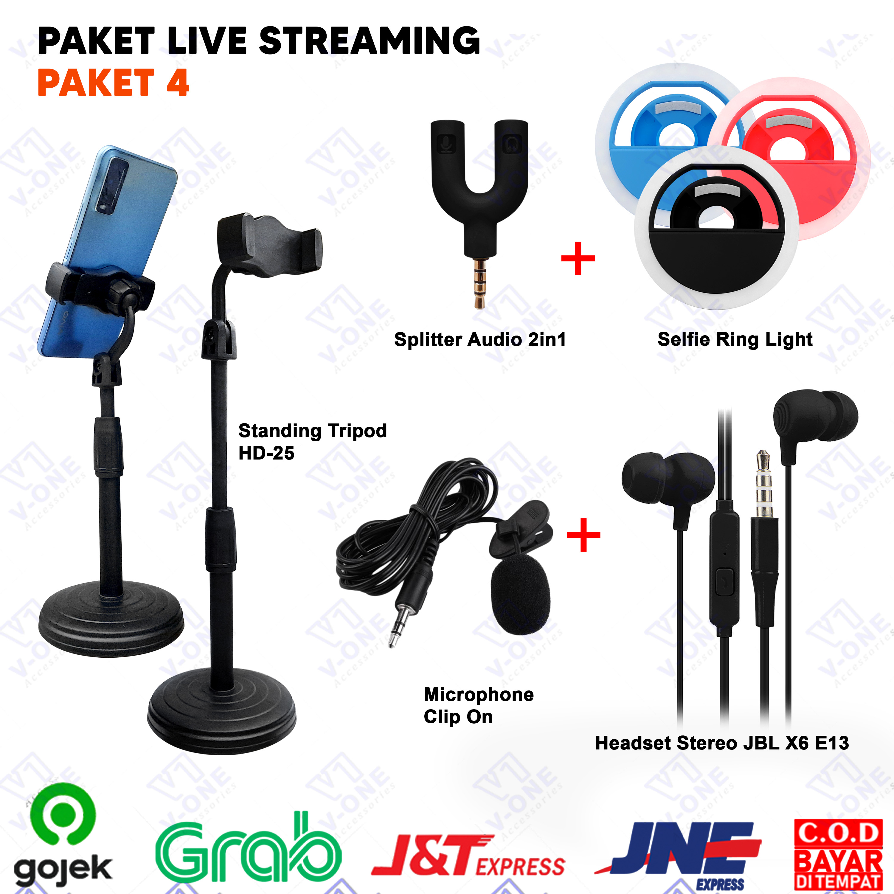 PAKET LIVE STREAMING HP KAMERA TRIPOD MIC CLIP ON SPLITTER AUDIO ...