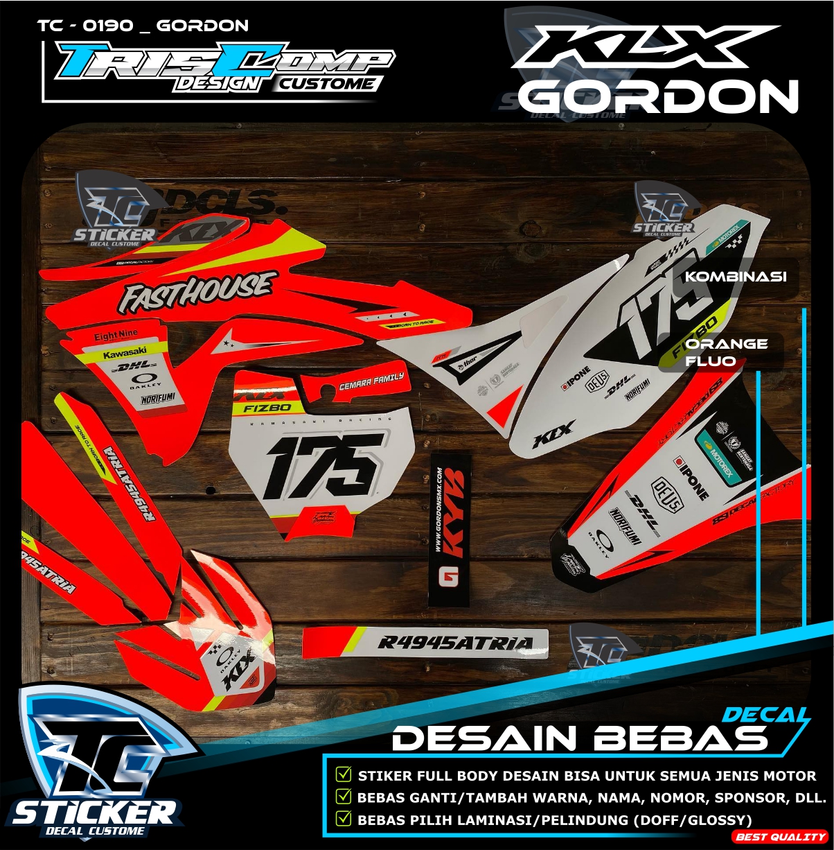 Decal Custom KLX Gordon Supermoto Sticker Fullbody Glossy Kombinasi ...