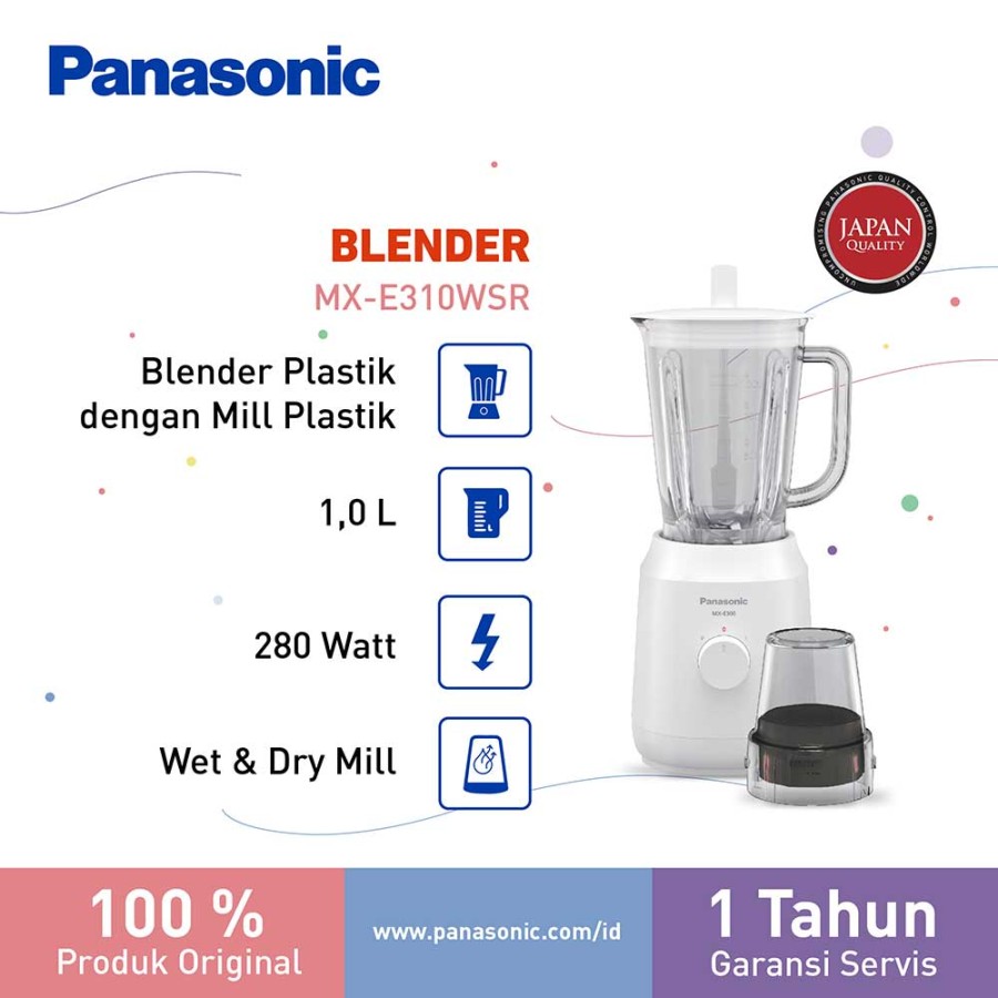 Panasonic Blender Gelas Kaca 1L MX E310 MX-E310 MX E 310 Garansi Resmi ...