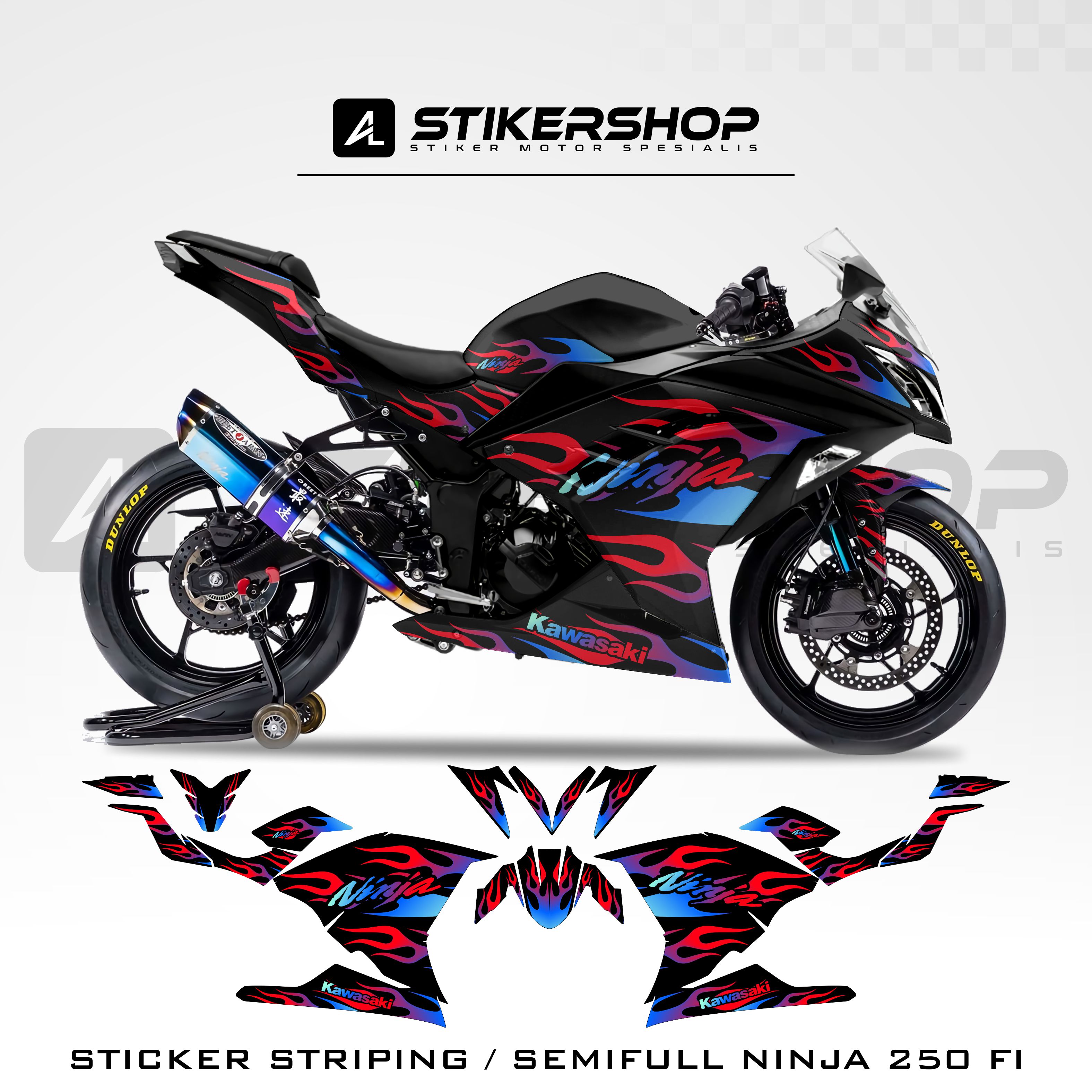 STIKER STRIPING NINJA Fi GRAFIS TRIBAL FIRE COMBO COLOR DASAR HITAM ...