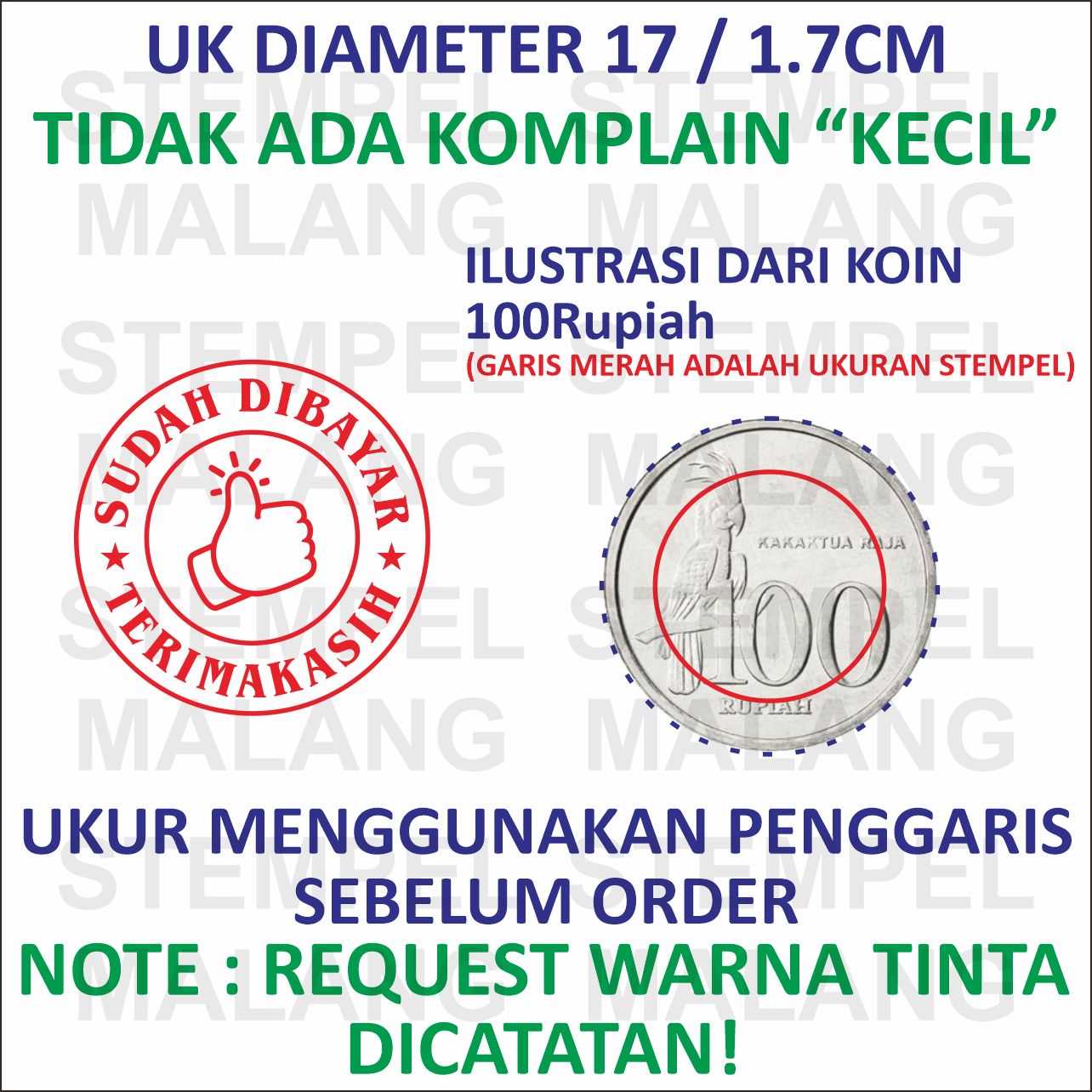 STEMPEL LUNAS, STEMPEL OTOMATIS, STEMPEL FLASH DIAMETER 15mm/1.5cm ...