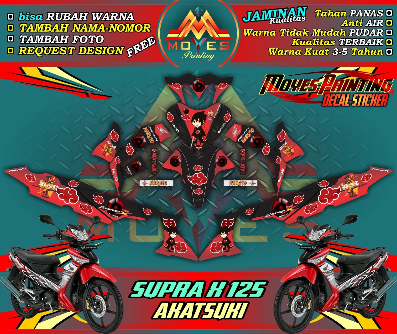 STICKER STIKER DECAL HONDA SUPRA X 125 DESAIN AKATSUKI - SPEC B ...