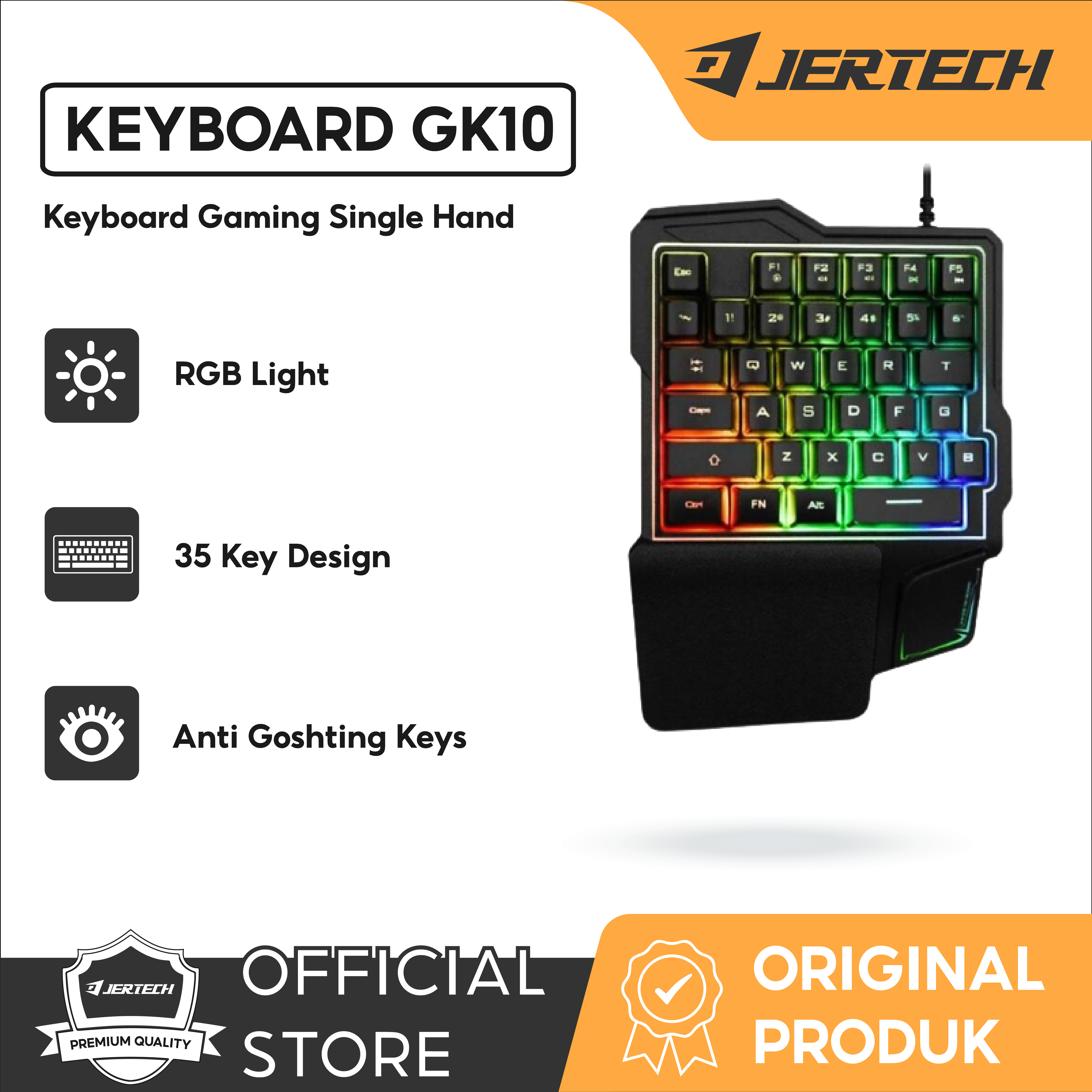 JERTECH Keyboard Gaming Gk10 Single Hand Semi Mechanical Rainbow Light ...