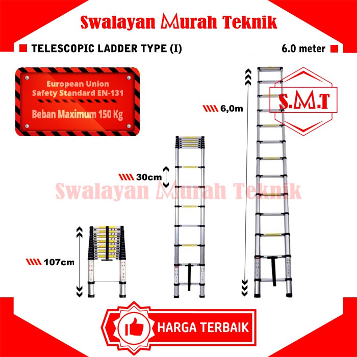 Mollar Tangga Teleskopik 6 Meter Telescopic Ladder Single 6M | Lazada ...