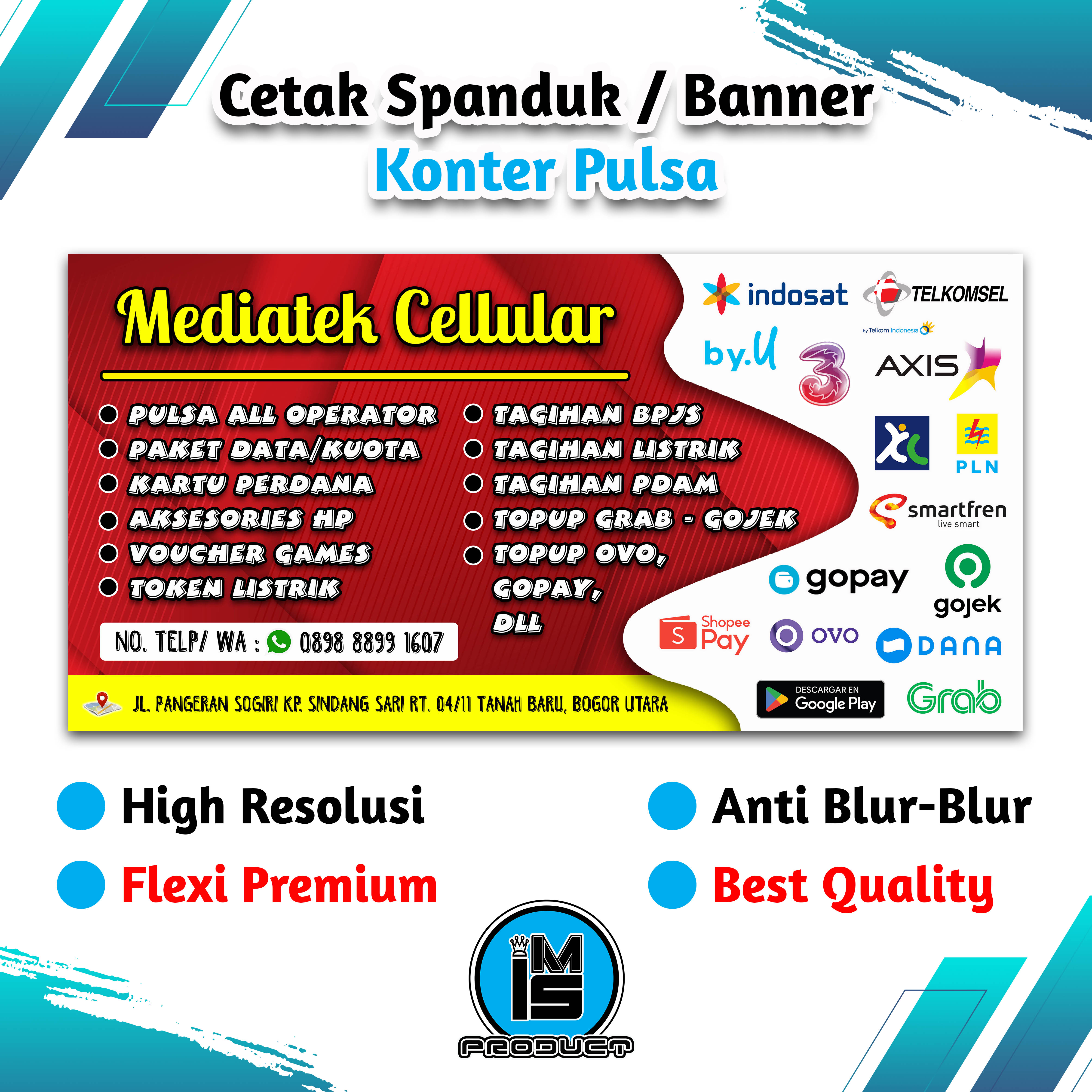 cetak spanduk banner konter pulsa banyak pilihan warna background ...