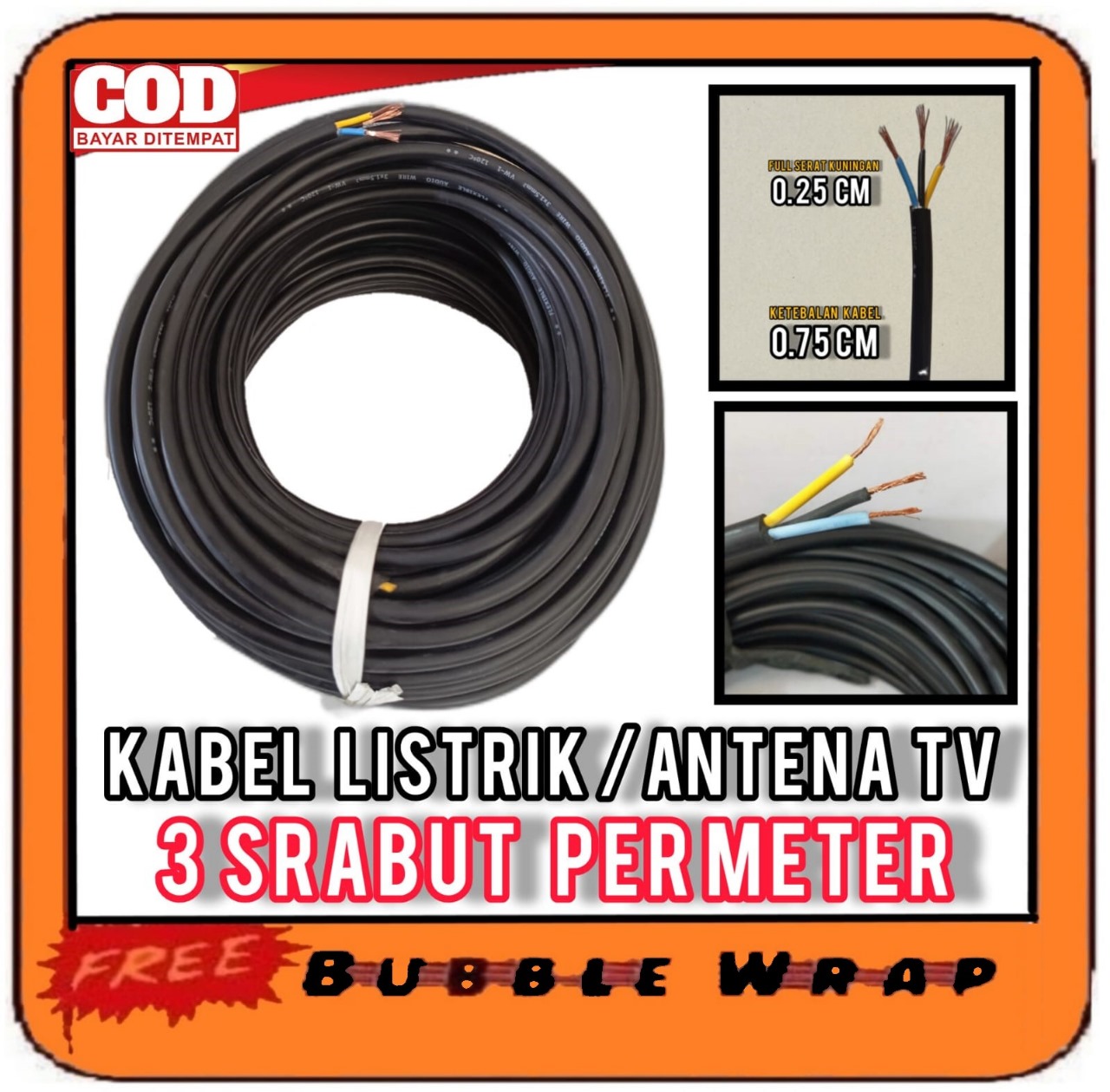 [Permeter] Kabel Listrik Serabut / Kabel Antena TV Digital Audio Tebal ...