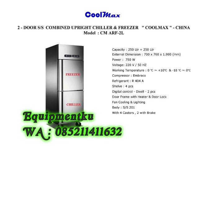 COOLMAX UPRIGHT COMBI 2 DOORS TIPE CM ARF-2L / CHILLER FREEZER | Lazada Indonesia