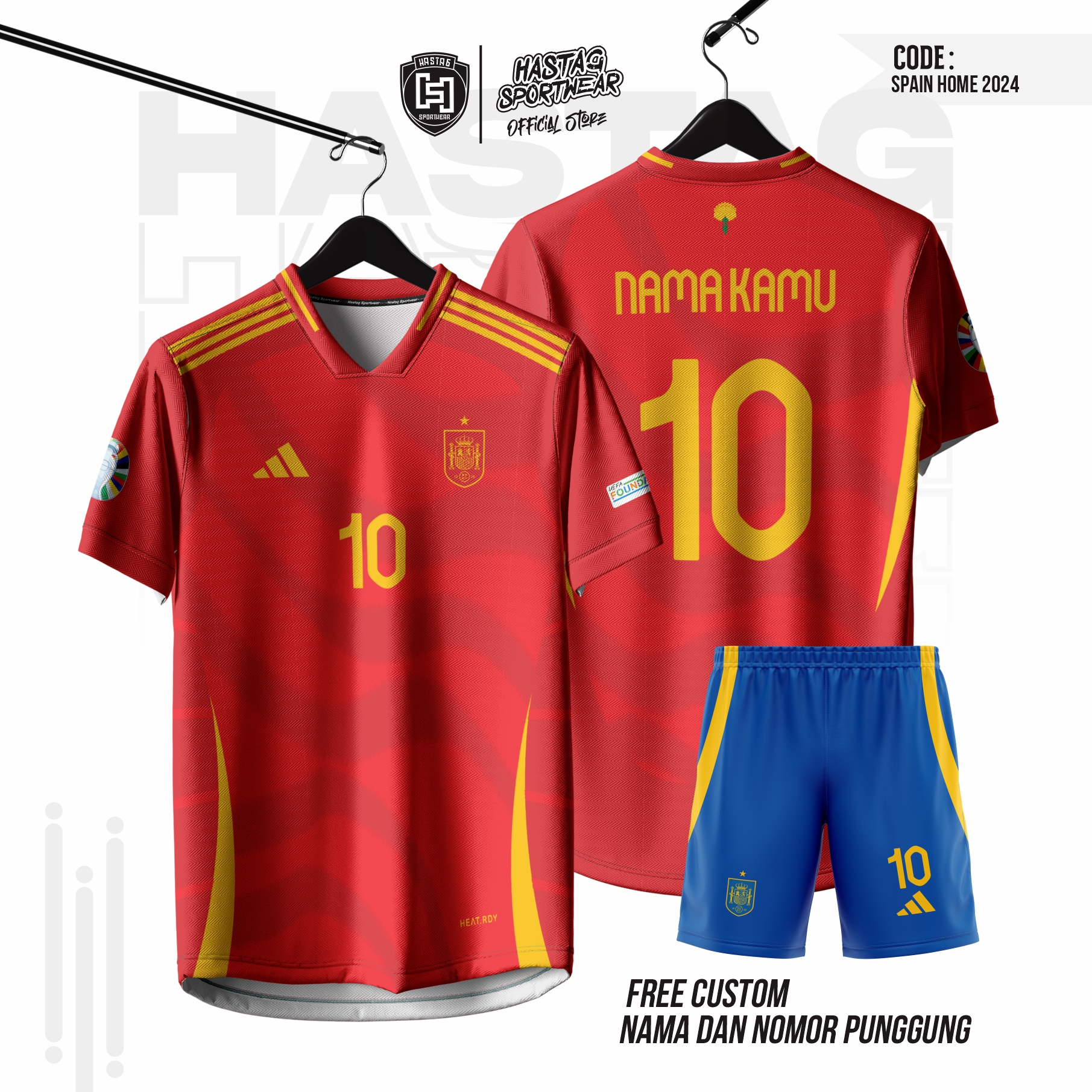 JERSEY TIMNAS SPANYOL/SPAIN HOME 2024 FULL PRINTING FREE CUSTOM NAMA ...