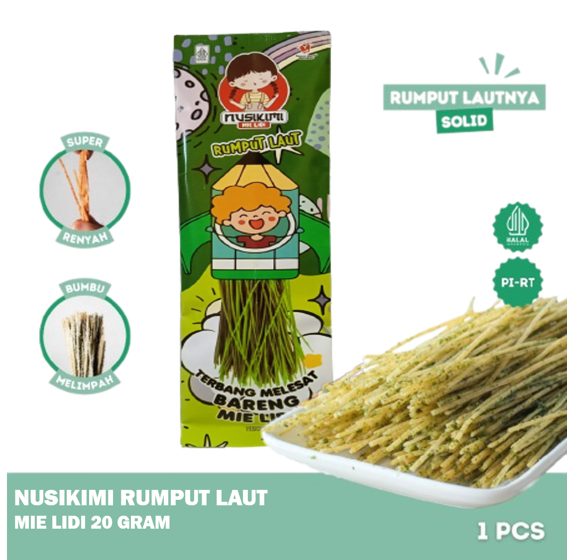 Mie Lidi renyah NUSIKIMI rasa Seaweed // rumput laut ukuran 20gr ...