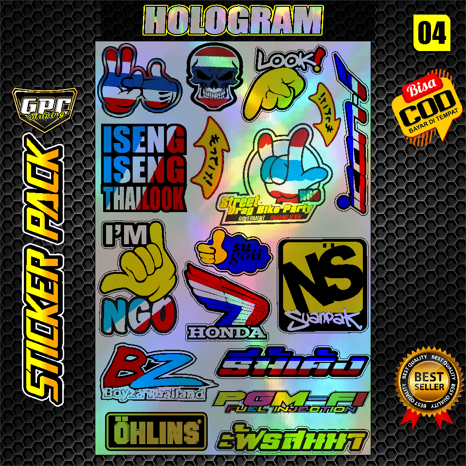 STICKER Pack Hologram Aksesoris Stiker Racing Motor,Helm, Plus Laminasi ...