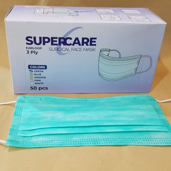 Masker Medis 3ply HIjau Earloop Masker Surgical Supercare disposable ...