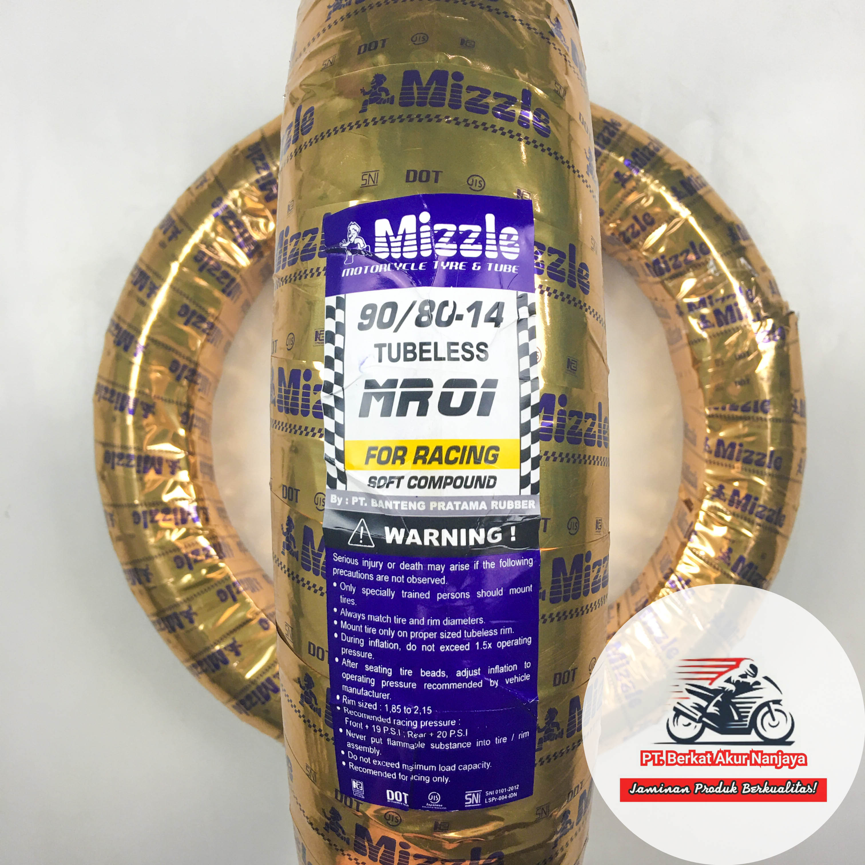 Mizzle MR01 90/80-14 Ban Matic Soft Compound Tubeless BONUS Pentil ...