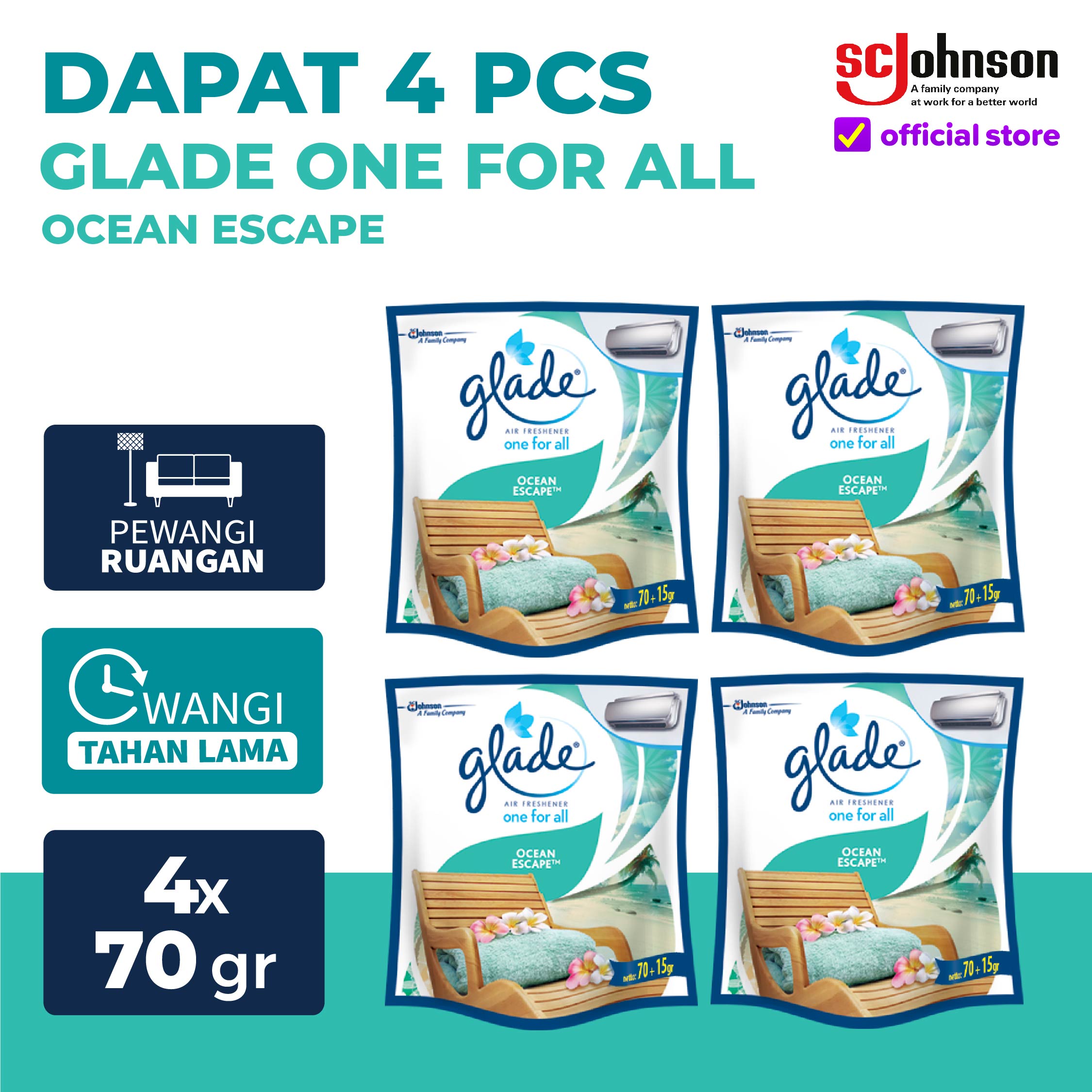 [Dapat 4 pcs] Glade One for All Ocean Escape 70gr | Lazada Indonesia