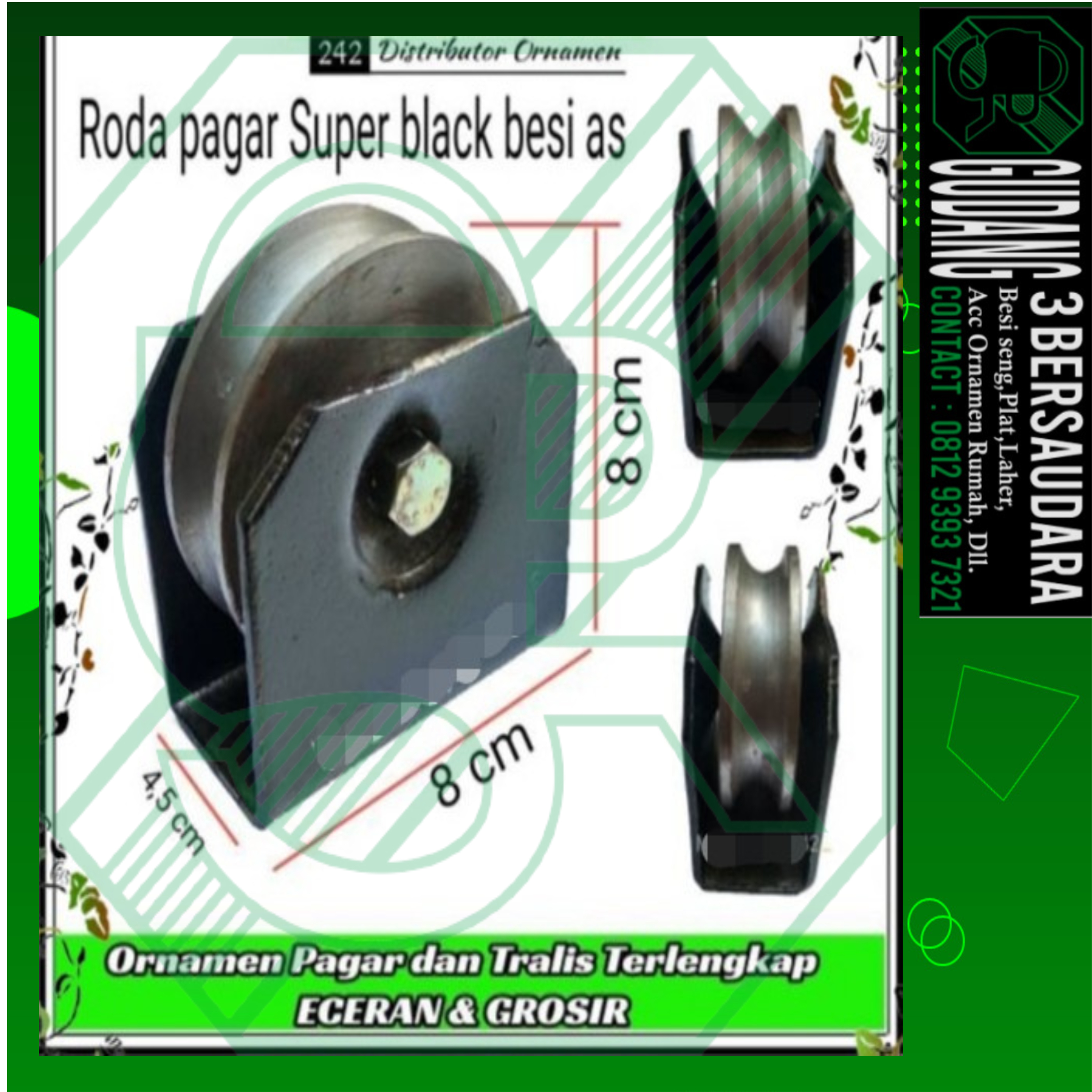 Roda pintu gerbang roda pagar super black besi as uk 10cm berkualitas ...