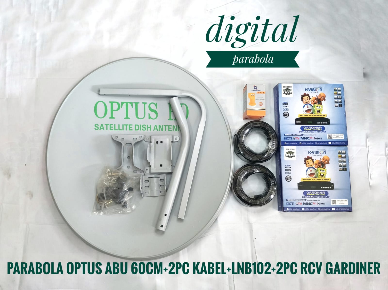 Parabola Optus Abu 60cm + Receiver Gardiner Untuk 2Tv- Parabola Mini ...