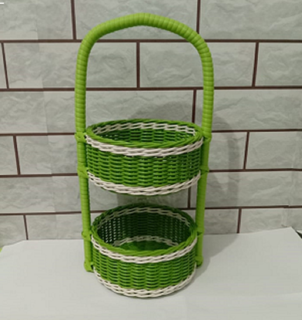 RAK BUMBU DAPUR, RAK BAWANG 2 SUSUN BULAT ROTAN Tempat Bawang Tempat ...