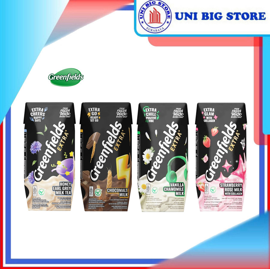 Greenfields Susu UHT EXTRA Strawberry Vanila Chamomile Chocolate 200 ml ...