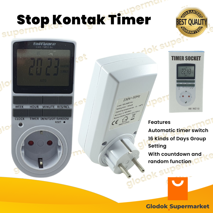 Stop Kontak Timer Digital Socket Colokan Penghitung Waktu Taffware KWE ...