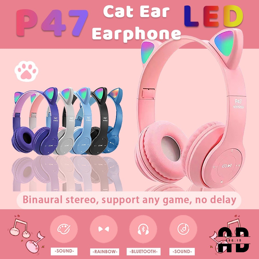 ABS - Headphone Headset Bando Bluetooth P47M RGB LED Cat Earphone ...