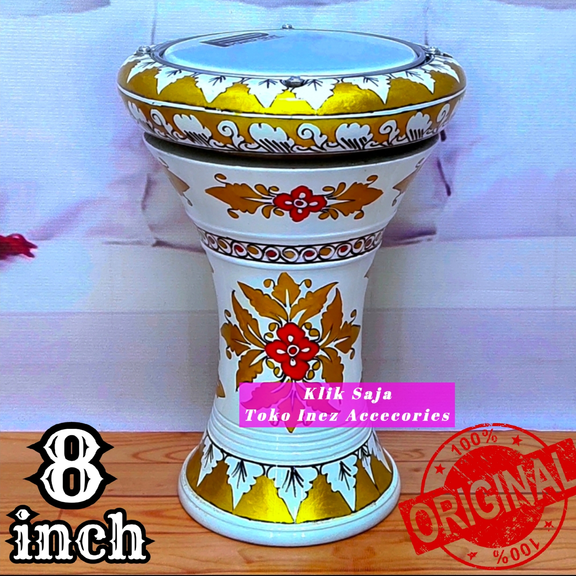 Tumbuk Atau Darbuka Kayu 8 inch Putih Gold Rolling Putih | Lazada Indonesia