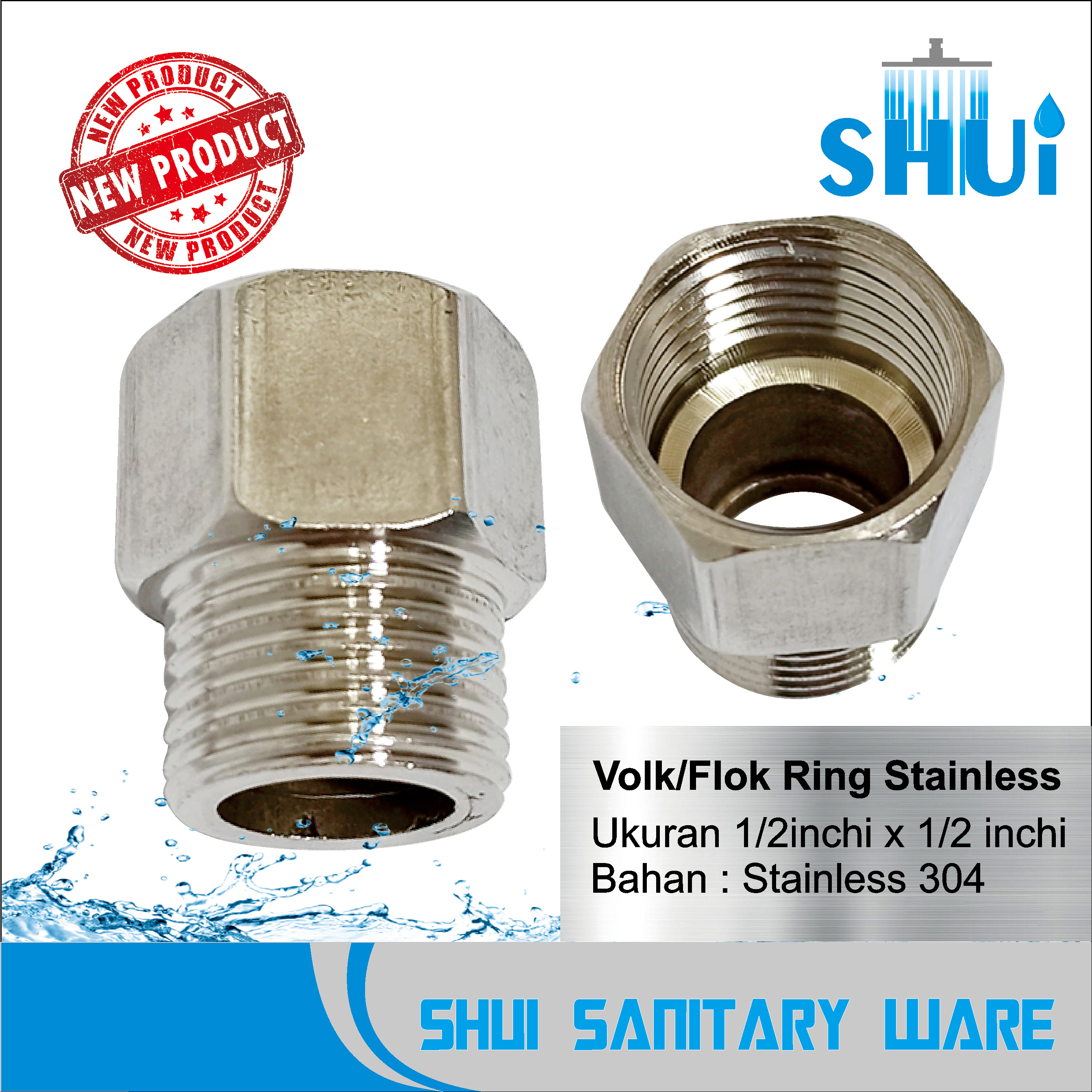 Dobel nepel stainless drat luar dalam 1/2"- Volk/Flok Ring Stainless ...