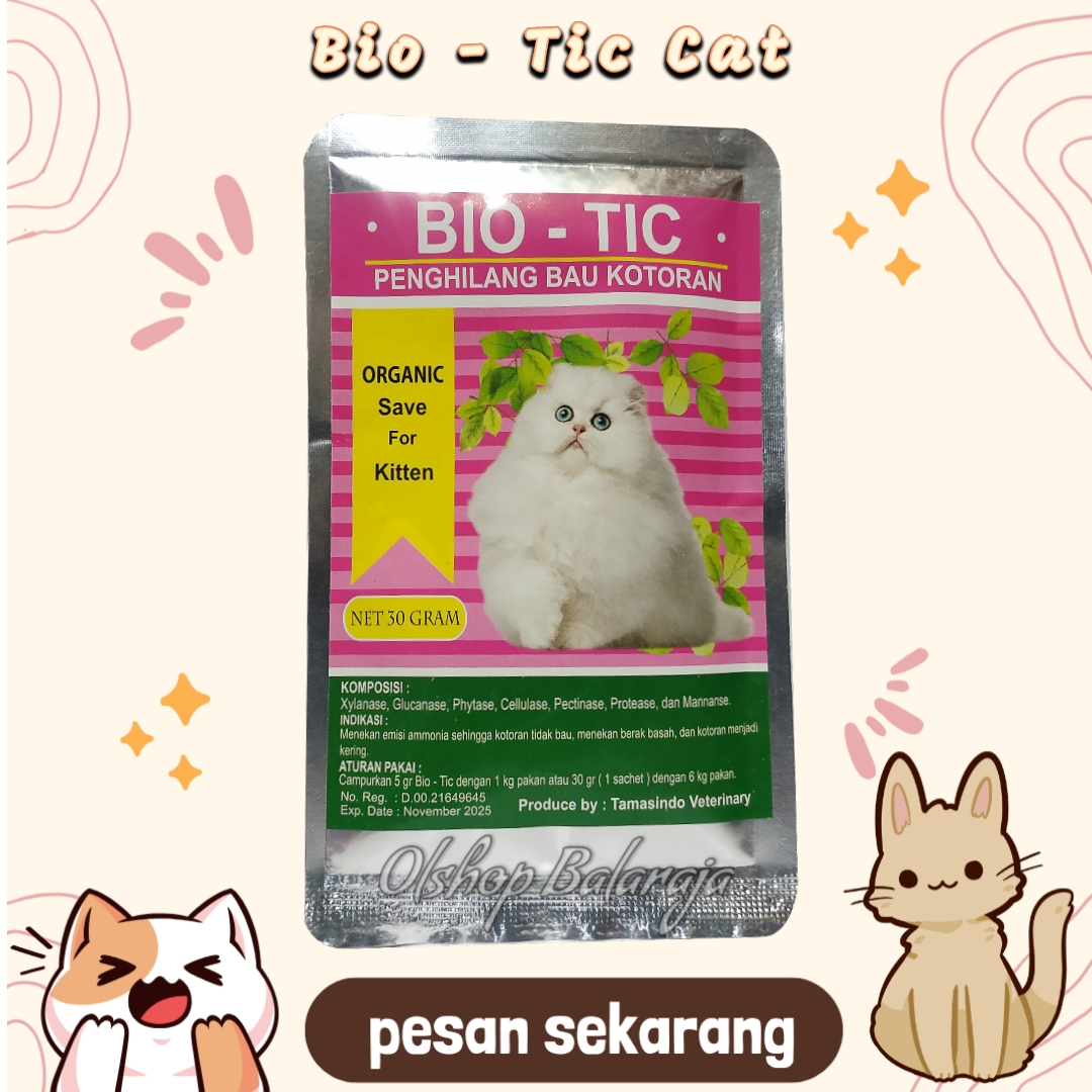 Bio Tic Biotic 30 gr Penghilang Bau Kotoran Kucing Cat Kitten Organic ...