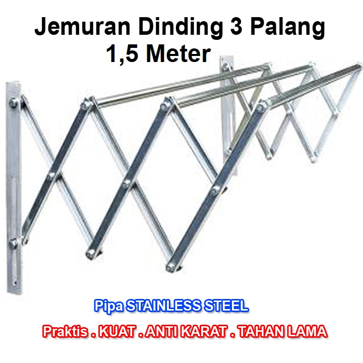 Jemuran Lipat Dinding 3 Palang 1,5 METER Stainless Steel Jemuran Lipat ...