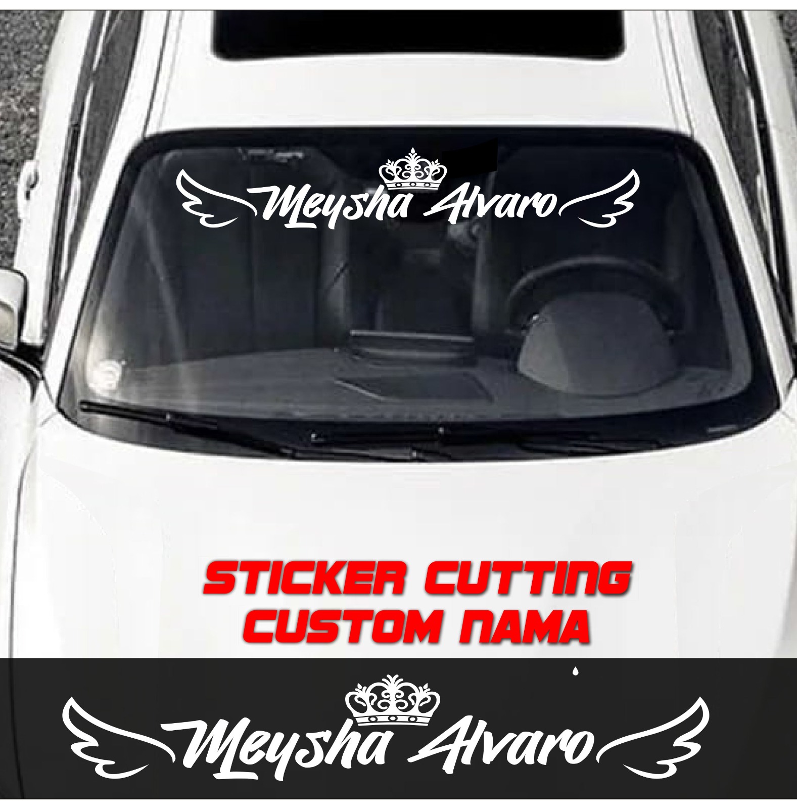 Sticker Cutting custom nama mahkota sayap variasi kaca mobil depan ...