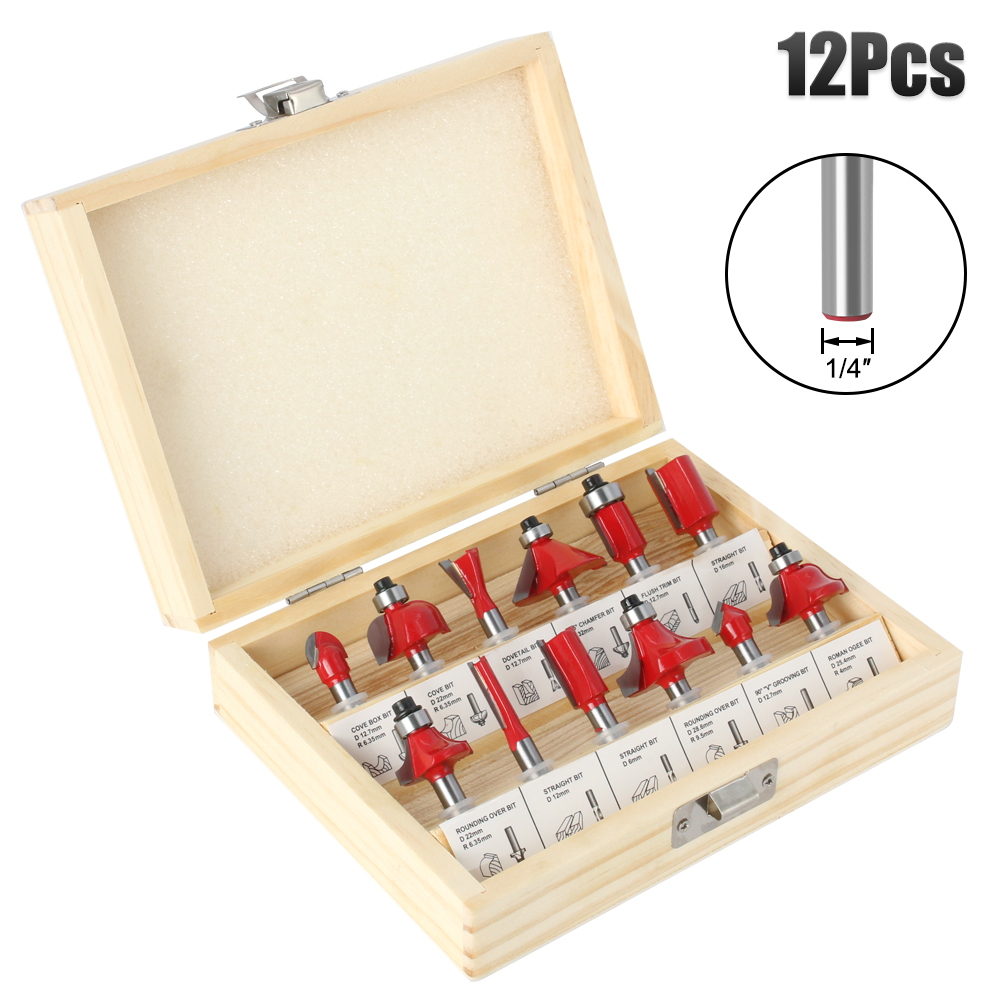 COOFARI Mata Mesin Profil Router Bit Set 15 Pcs 1/4" Untuk Membentuk ...