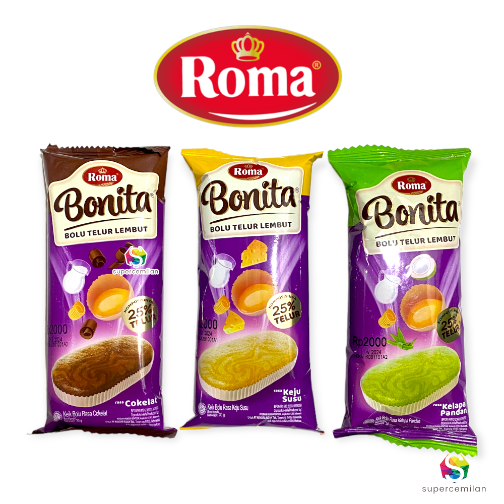 BONITA Bolu Telur Lembut Keju Susu / Cokelat / Kelapa Pandan 30 Gram ...