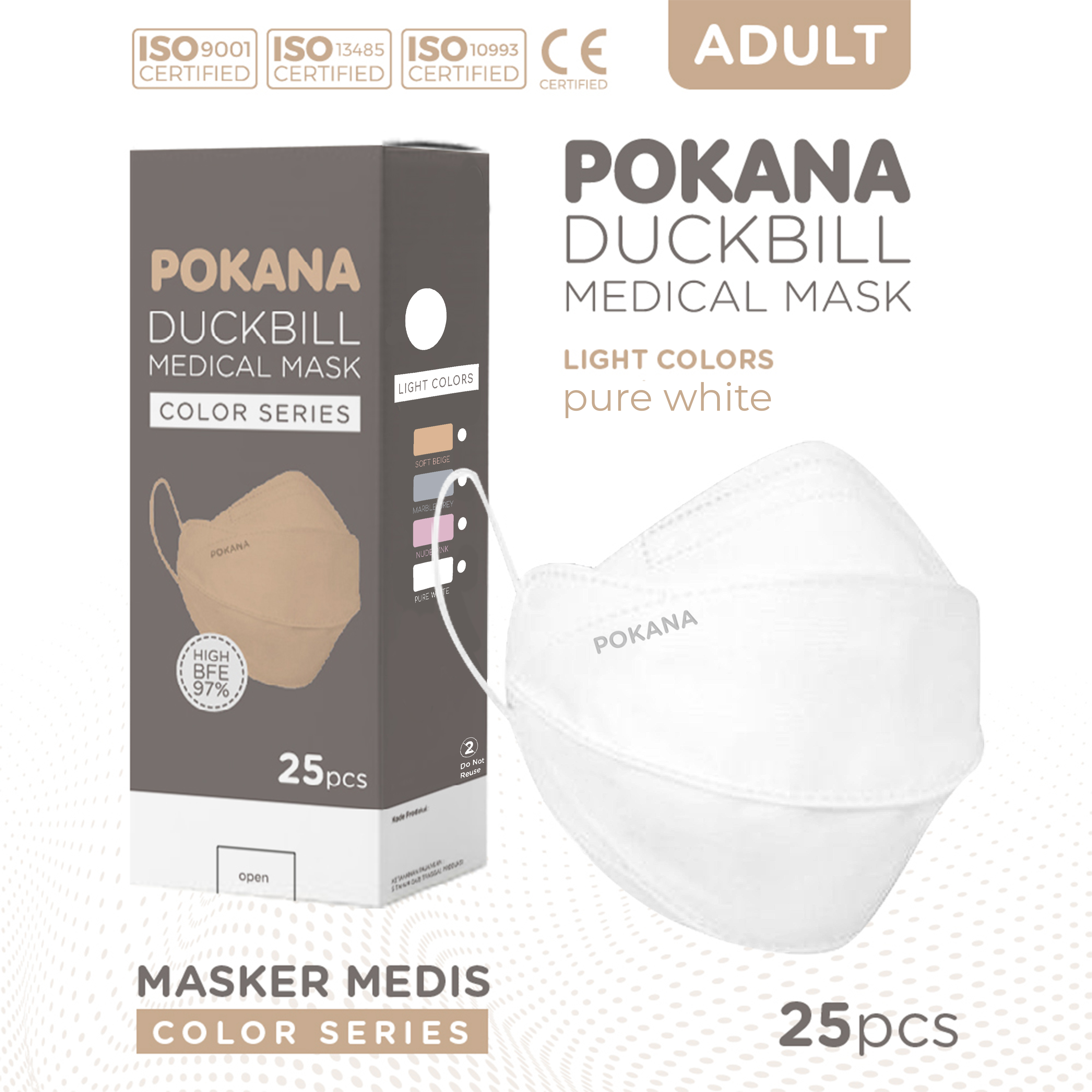 POKANA Duckbill 4-ply Earloop Medical Face Mask Adult -Box 25s Light ...