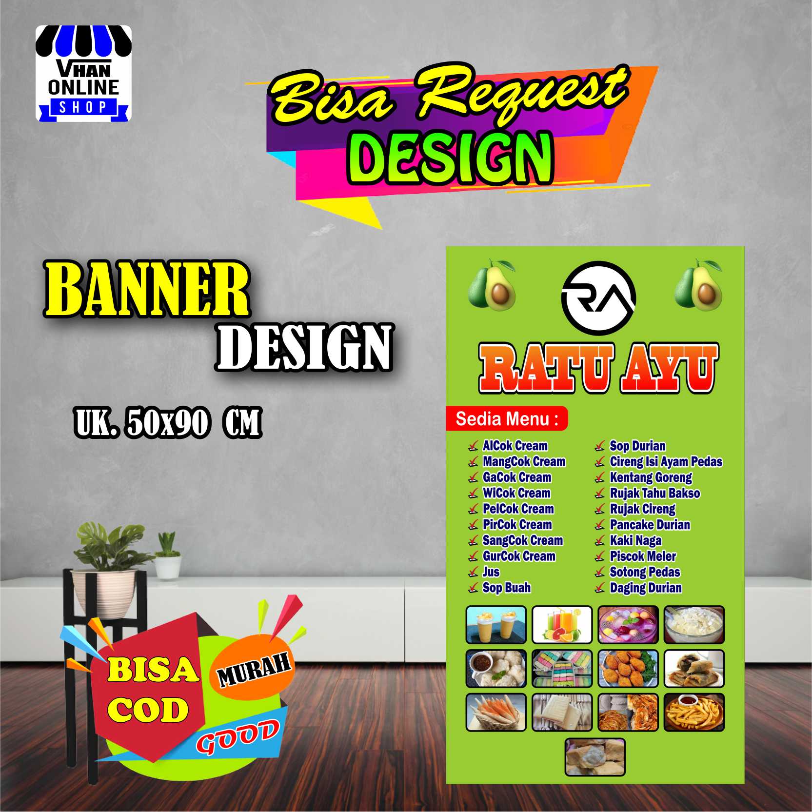 Spanduk Banner Buah Kocok, Jualan Buah Buahan, Kios Buah, Model Berdiri ...