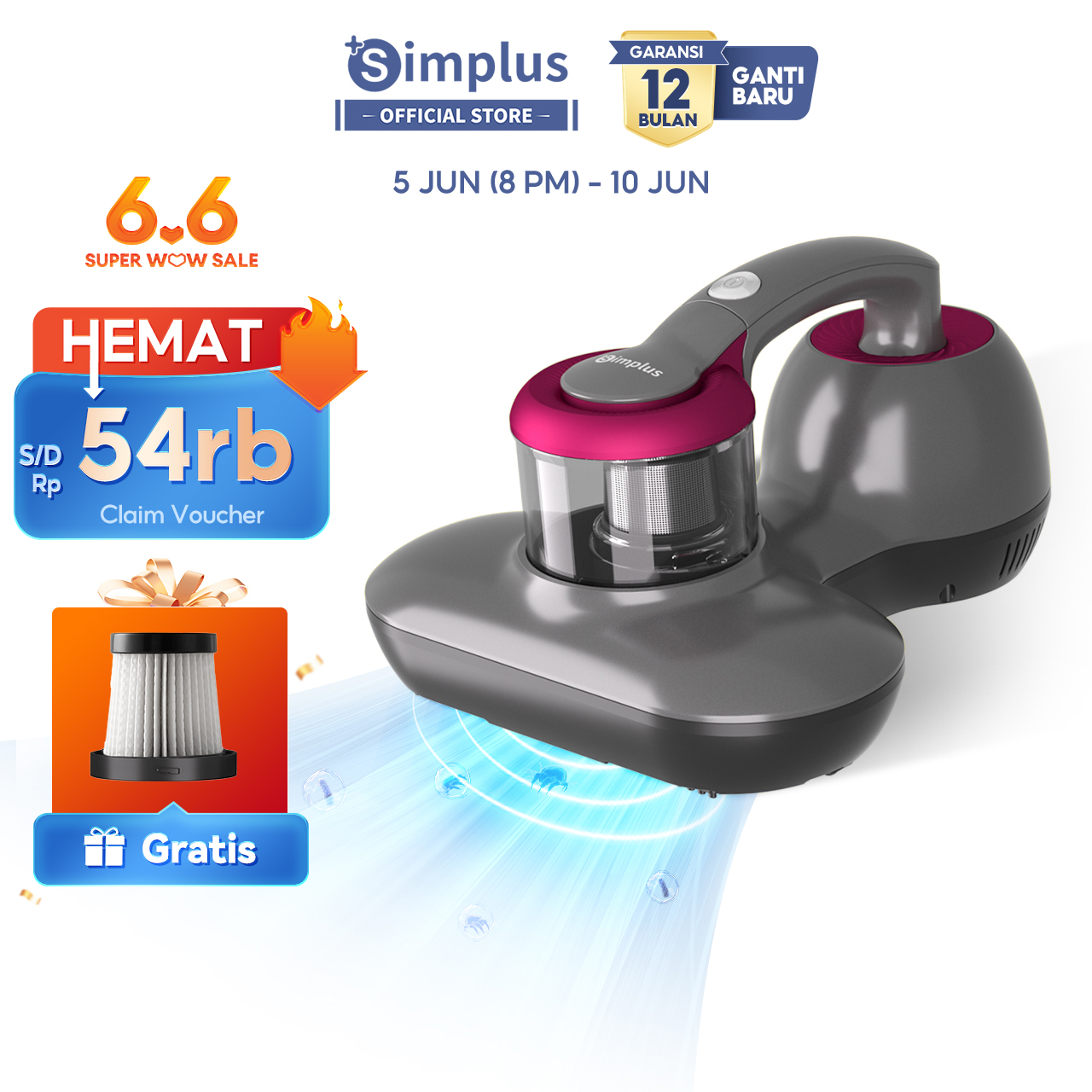 Simplus Vacuum Cleaner Kasur Anti Dust Mite Sofa Bed Vakum Anti Tungau Pembasmi Tungau 15000Pa ...