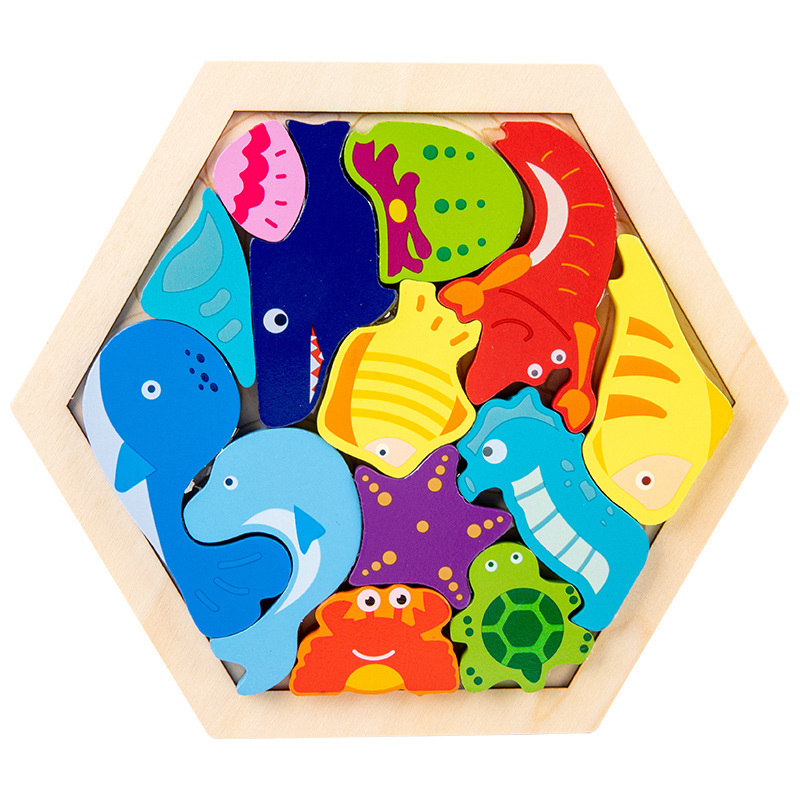 GU Puzzle 3D Hexagon hewan Wooden Montessori Wooden Chunky Hexagon ...