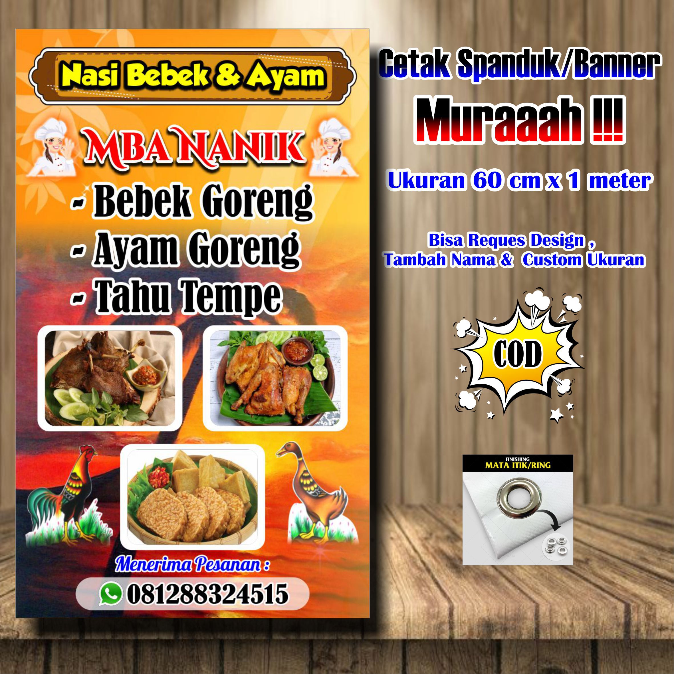 Spanduk Nasi Bebek & Ayam goreng I Banner Warung Nasi ukuran 60 cm x 1 ...