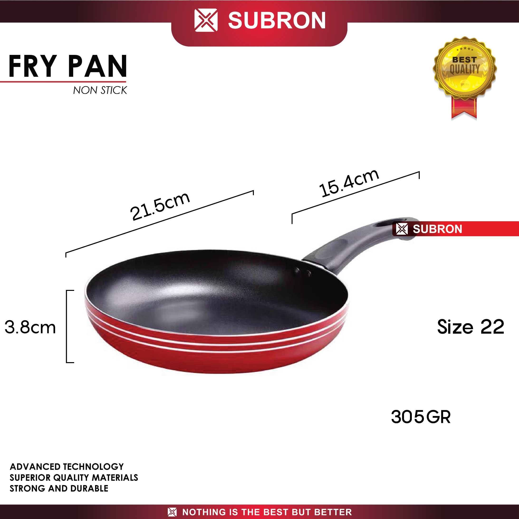SUBRON Frying Pan Fry Pan Lapis Teflon Non-Stick Anti Lengket 22cm 24cm ...