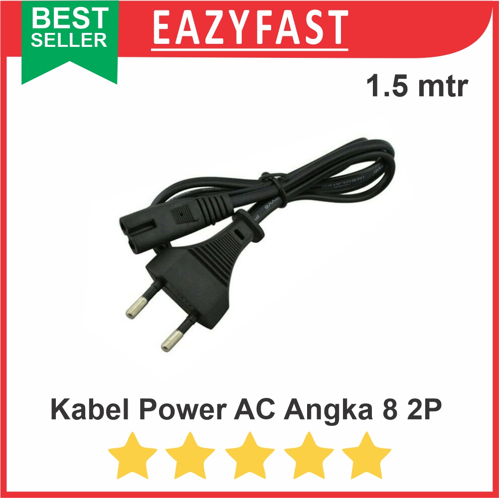 Kabel Power Printer AC 2 Lubang Pin Angka 8 1.5m Steker Colokan Cord ...
