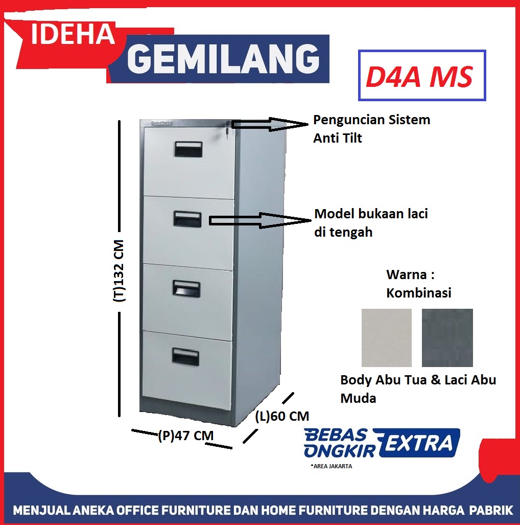 Filling Cabinet 4 Laci Model Tarikan Laci Standar Lazada Indonesia 