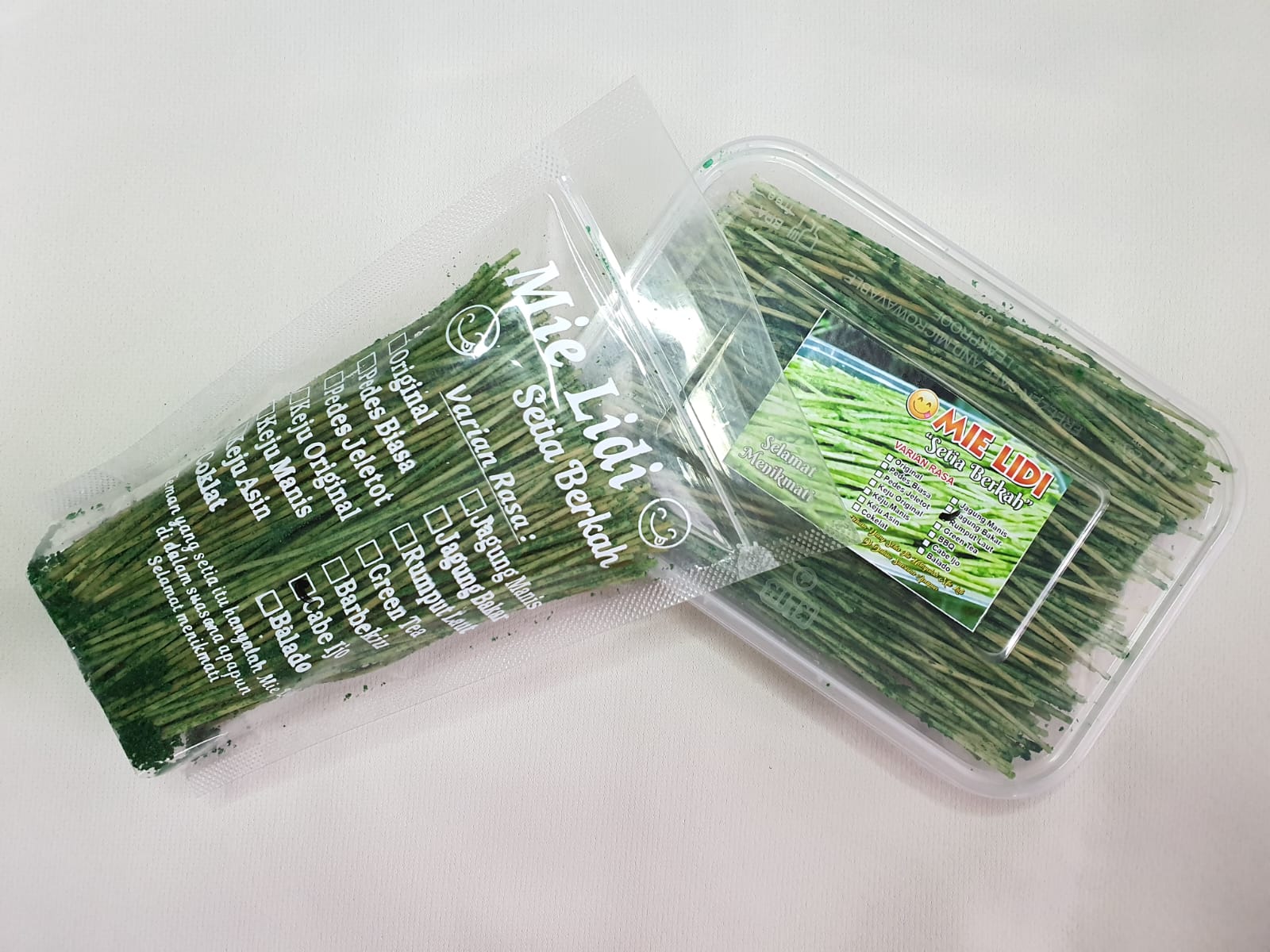 Mie Lidi Varian Rasa Rumput Laut Cabe Ijo Ukuran 120gr dan Box 500ml ...