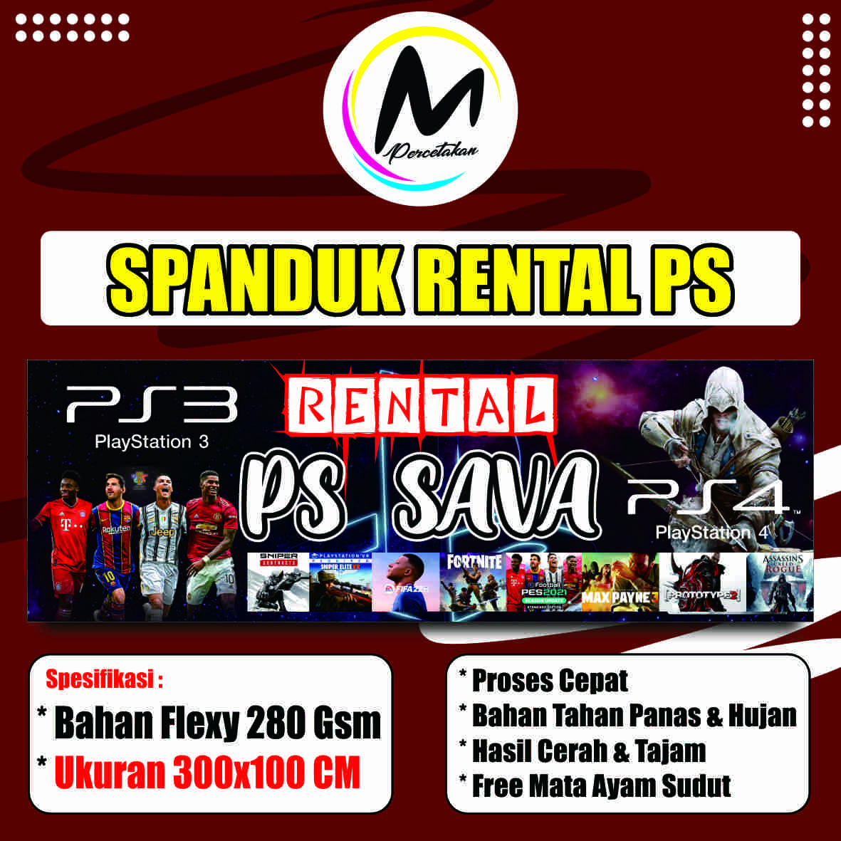 Spanduk / Banner Rental PS / Spanduk Gaming / Banner Konter PS - Ukuran ...